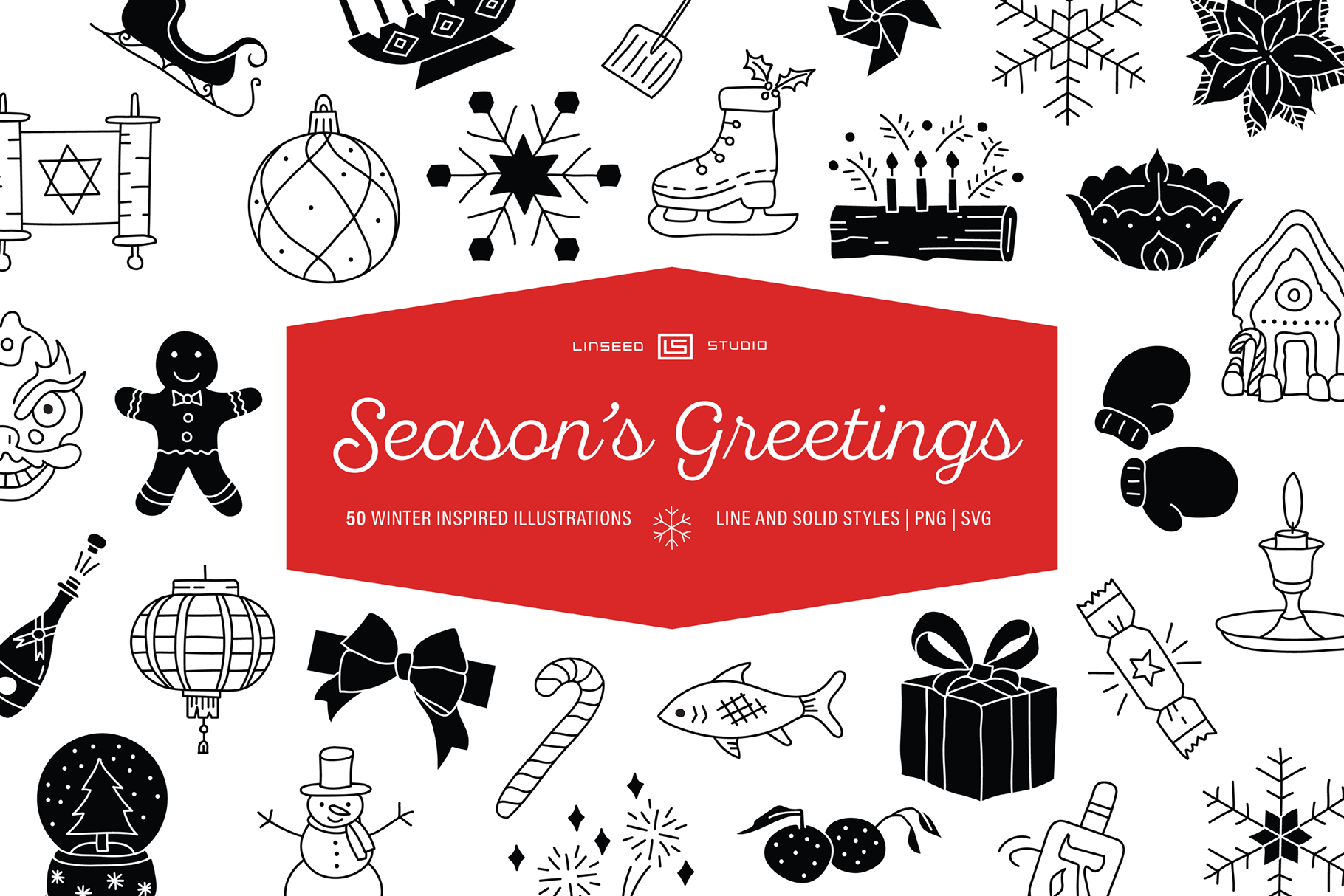 Season's Greetings Illustration Set - Linseed Studio / Premium and Free Graphic Design Assets
